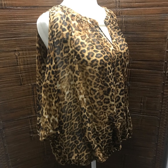 Tops | Jennifer Lopez Leopard Print Cold Shoulder Top | Poshmark
